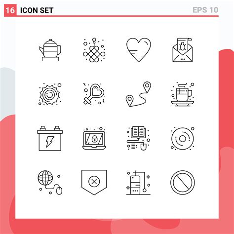 Pictogram Set Of 16 Simple Outlines Of Spam Email Heart Mail Bug Editable Vector Design Elements