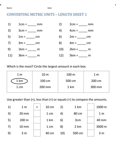 Metric Unit Conversion Length Worksheet