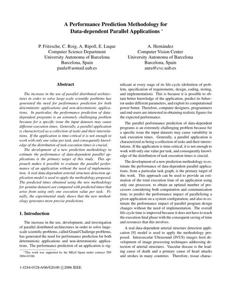 Pdf A Performance Prediction Methodology For Data Dependent Parallel Applications