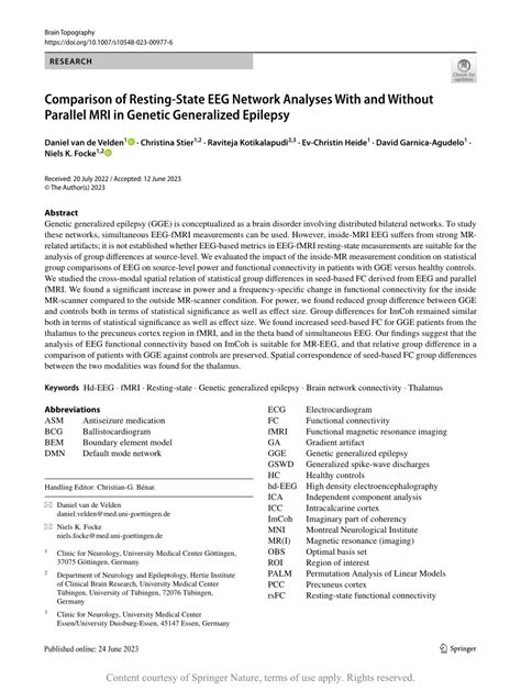 Pdf Comparison Of Resting State Eeg Network Analyses With And Without