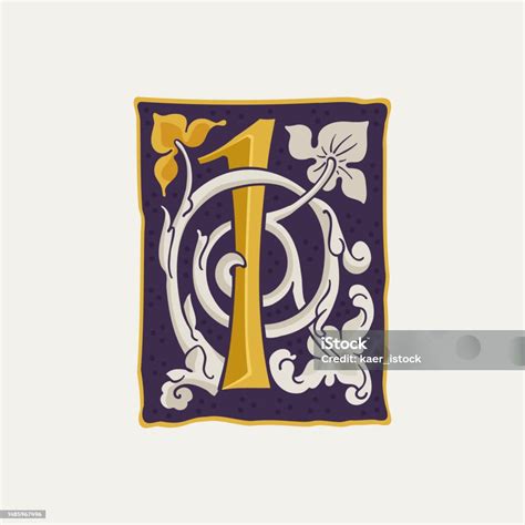 1 로고 넘버원 드롭 캡 금색 질감과 흰색 덩굴이 있는 중세 이니셜 르네상스 서예 엠블럼 1에 대한 스톡 벡터 아트 및 기타 이미지 Istock