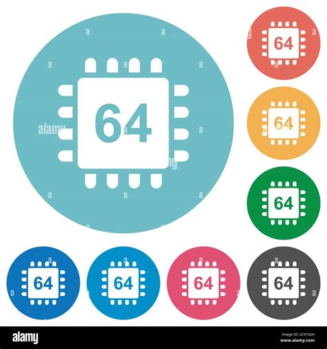 Microprocessor 64 Bit Architecture Flat White Icons On Round Color