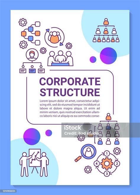 회사 구조 포스터 템플릿 레이아웃입니다 전문 계층 구조 회사 관리 배너 소책자 선형 아이콘이있는 전단지 인쇄 디자인 잡지 전단지에 대한 벡터 브로셔 페이지 레이아웃 A4