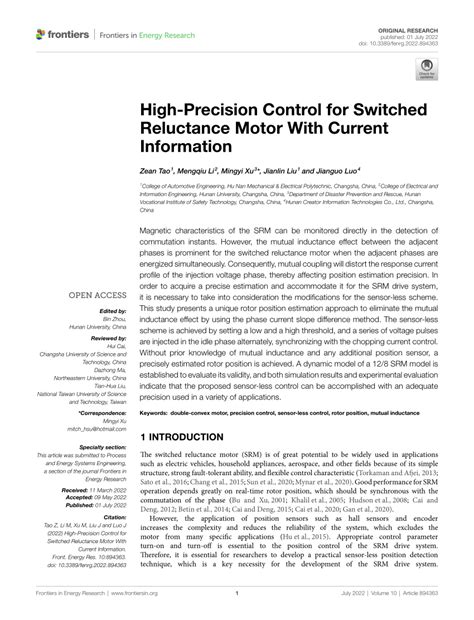 Pdf High Precision Control For Switched Reluctance Motor With Current Information