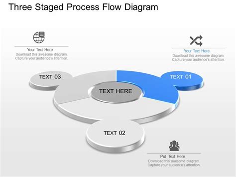 Three Staged Process Flow Diagram Powerpoint Template Slide