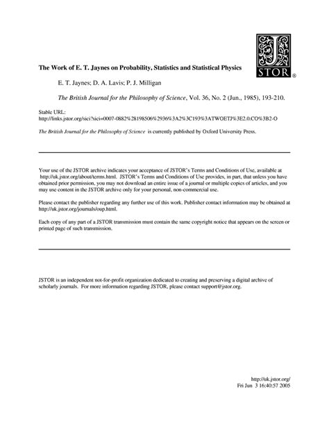 Pdf The Work Of E T Jaynes On Probability Statistics And