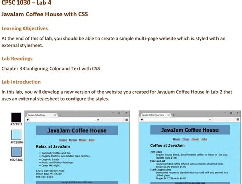 Cpsc 1030 Lab 4 Javajam Coffee House With Css Learning Objectives At