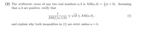 solved 2 the arithmetic mean of any two real numbers a b is
