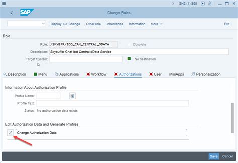 chatbot central odata service authorization role maintenance