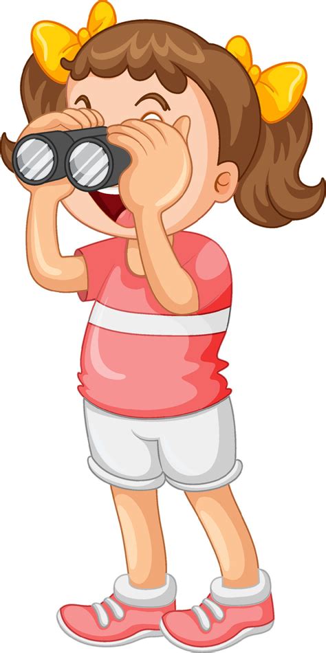 Girl Look Through Binoculars On White Background 7637560 Vector Art At