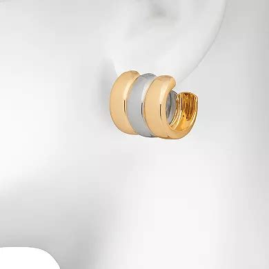 Emberly Gold And Silver Rhodium Plated Two Tone Chunky 3 Row Hoop Earrings