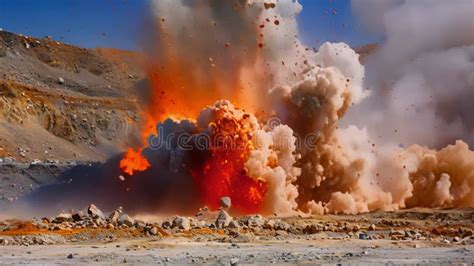 A Large Explosion At A Mining Site As Dynamite Is Used To Blast Through