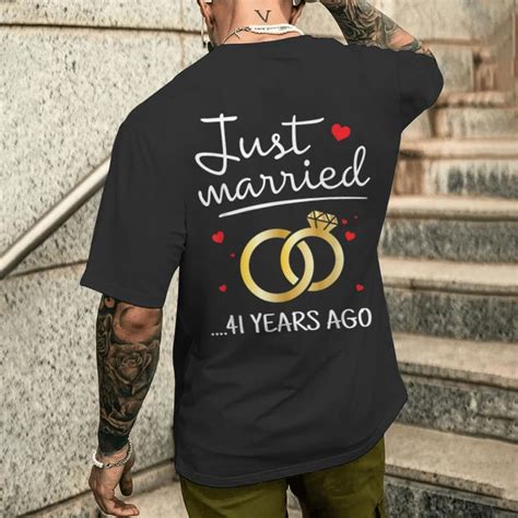 Just Married 41 Years Ago Couple 41st Anniversary Mens T Shirt Back