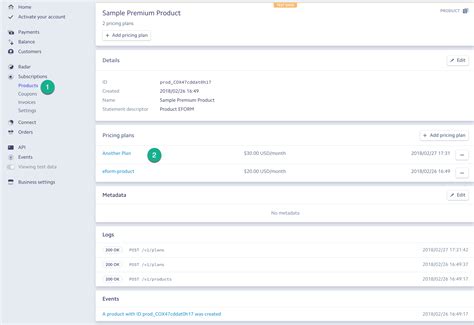 Eform Stripe Dashboard Products Eform