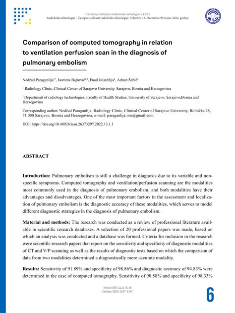 Pdf Comparison Of Computed Tomography In Relation To Ventilation Perfusion Scan In The