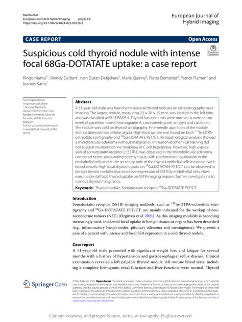 Pdf Suspicious Cold Thyroid Nodule With Intense Focal 68ga Dotatate Uptake A Case Report