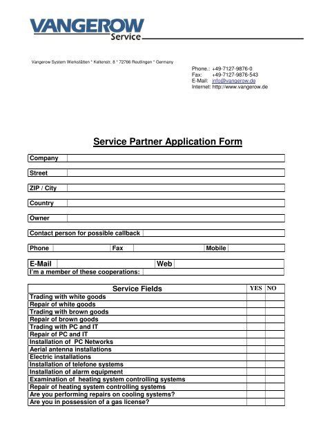 Service Partner Application Form