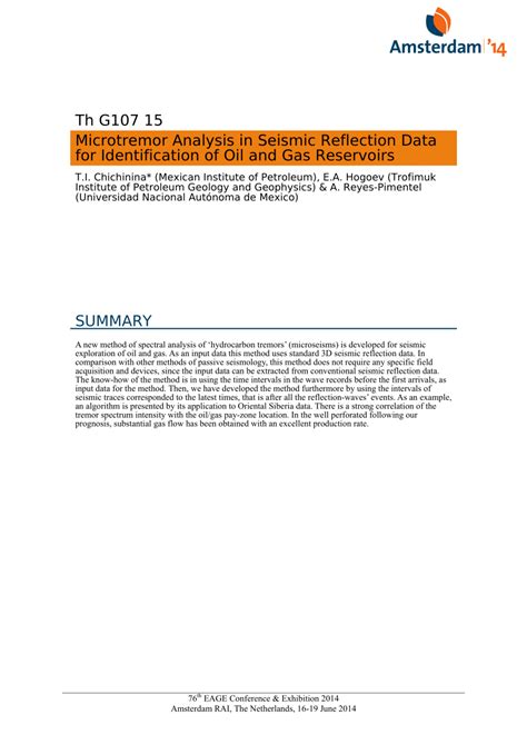Pdf Microtremor Analysis In Seismic Reflection Data For Identification Of Oil And Gas Reservoirs