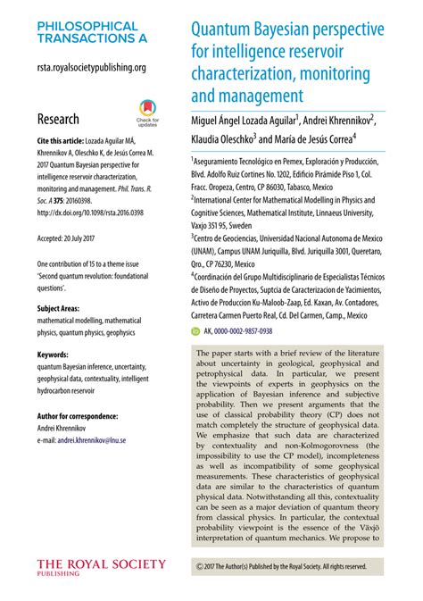 Pdf Quantum Bayesian Perspective For Intelligence Reservoir