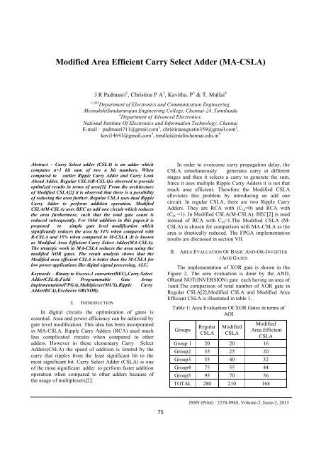 modified area efficient carry select adder ma csla ird india