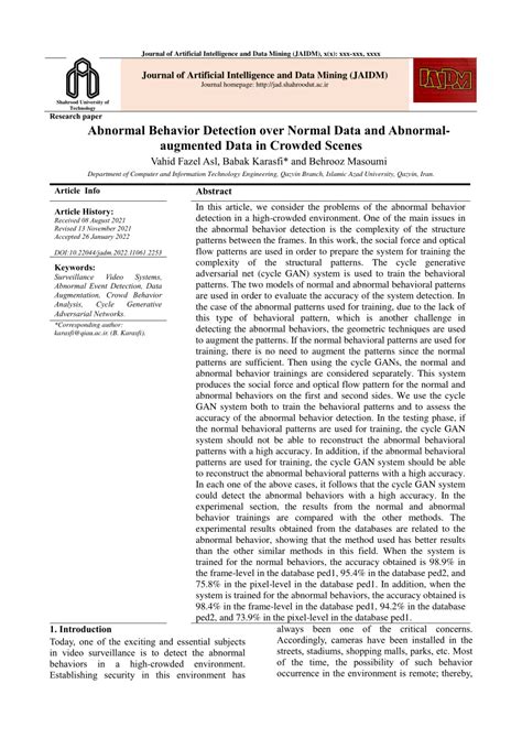 pdf abnormal behavior detection over normal data and abnormal