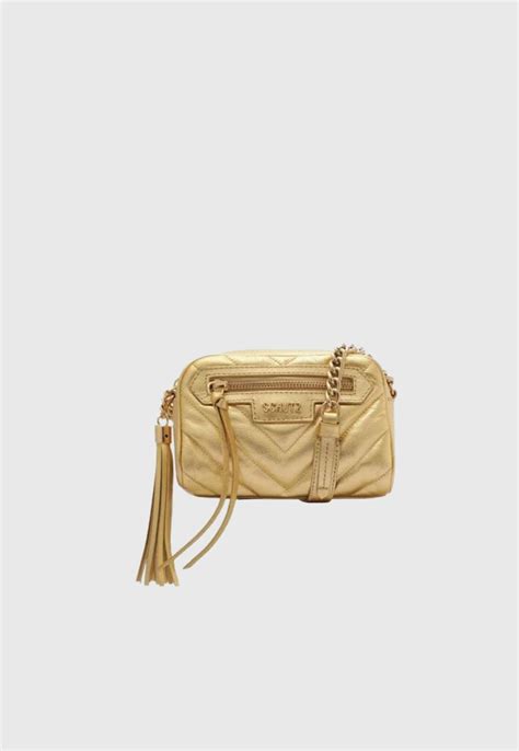 Bolsa Tiracolo Mini Mirella Chevron Couro Dourado Ellen Baptista Store