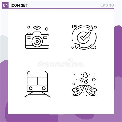 Set Of 4 Modern UI Icons Symbols Signs For Camera Refresh Internet Of