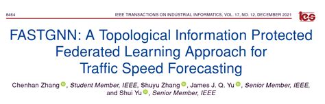 【论文导读】 A Topological Information Protected Federated Learning Approach For Trafﬁc Speed