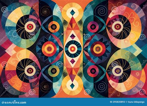 Colorful Geometric Shapes And Patterns With Spirals Diamonds And Concentric Circles Batik