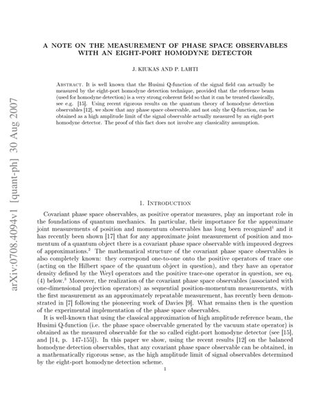 Pdf A Note On The Measurement Of Phase Space Observables With An
