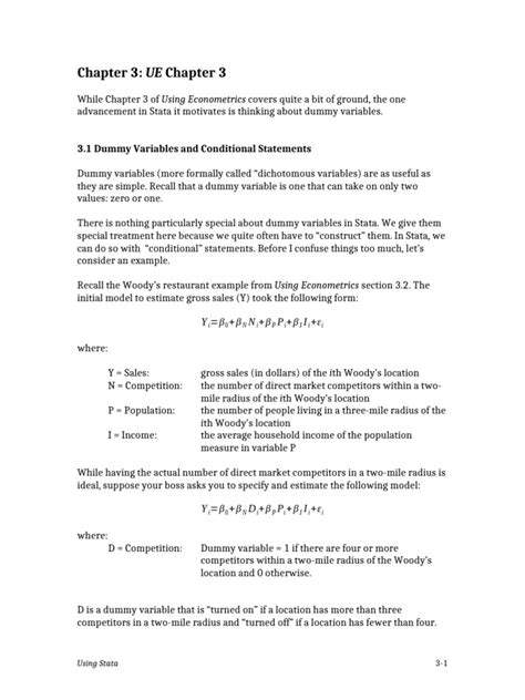 Using Stata Chapter 3 Pdf Econometrics Dummy Variable Statistics