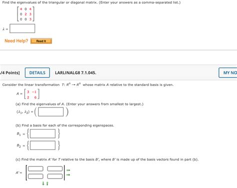 Solved Find The Eigenvalues Of The Triangular Or Diagonal Chegg Com