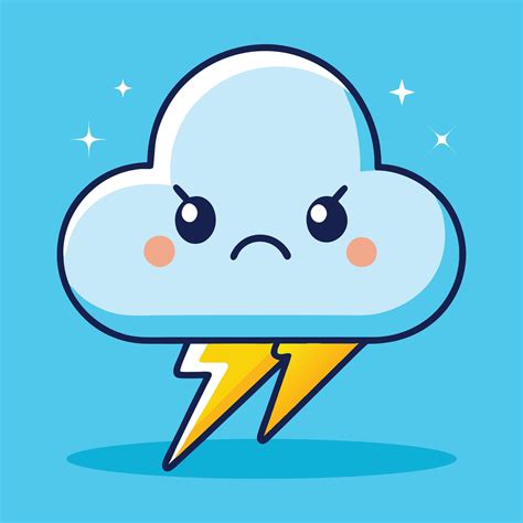 Cute Angry Cloud Storm With Thunder Cartoon Icon Illustration 55749505