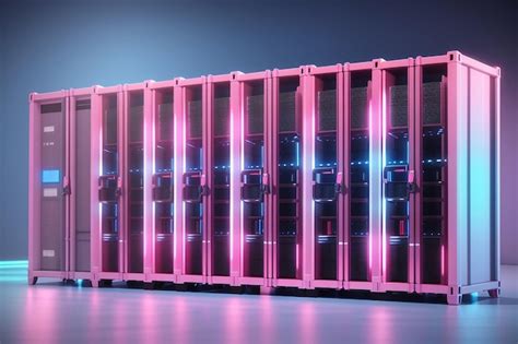 Premium Ai Image The Row Of Hosting Server Racks Container With Pink