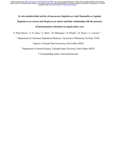 Pdf In Vitro Antimicrobial Activity Of Non Aureus Staphylococci And Mammaliicocci Against