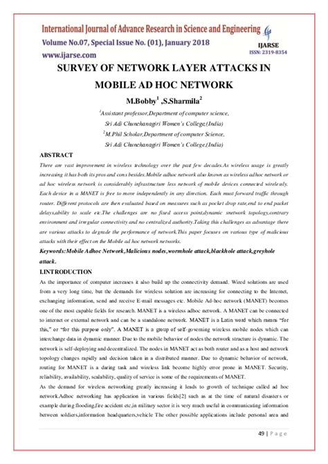 Pdf Survey Of Network Layer Attacks In Mobile Ad Hoc Network Bobby