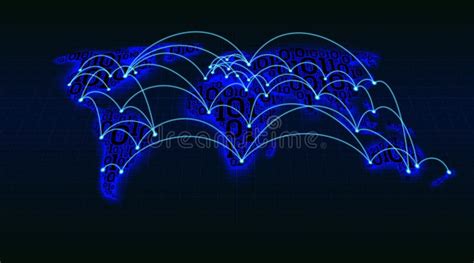 abstract world map from digital binary code on a dark grid background
