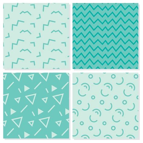 Premium Vector Stripes Triangles Circles Turquoise Pattern Set