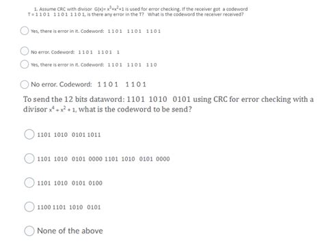 solved 1 assume crc with divisor g x x x 1 is used for