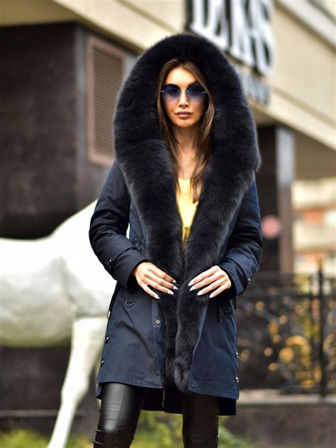 Синяя парка с мехом песца. — Parka Store
