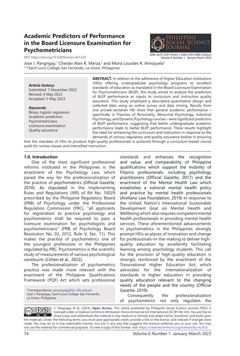 Pdf Academic Predictors Of Performance In The Board Licensure Examination For Psychometricians