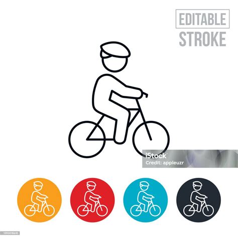 자전거를 타는 어린이 얇은 선 아이콘 편집 가능한 스트로크 두발자전거에 대한 스톡 벡터 아트 및 기타 이미지 두발자전거 아이콘 편집 가능한 스트로크 Istock