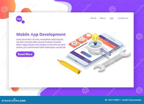 Mobile App Development Isometric Concept Landing Page Template Stock Vector Illustration Of