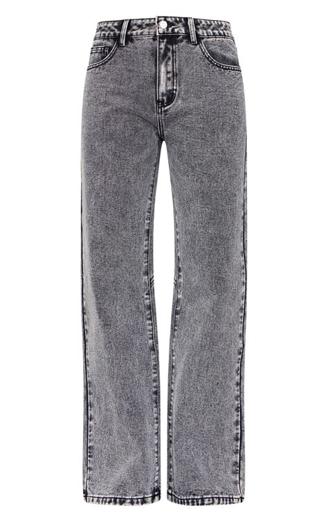 Washed Grey Seam Detail Straight Leg Jeans Denim Plt Qa