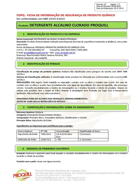 Fispq Detergente Alcalino Clorado Pdf Cloro Desperdício