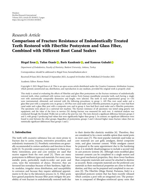 Pdf Comparison Of Fracture Resistance Of Endodontically Treated Teeth