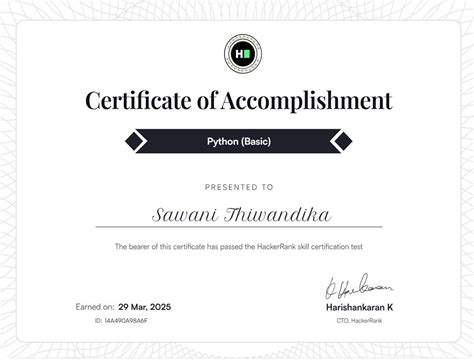 python programming softwaredevelopment hackerrank professionalgrowth sawani thiwandika