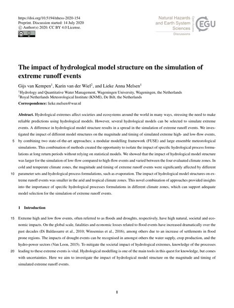 Pdf The Impact Of Hydrological Model Structure On The Simulation Of