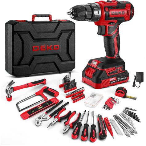Red Drill Tool Kit Set 20v Cordless Power Drill Tool Box With Battery Electric Drill Driver For