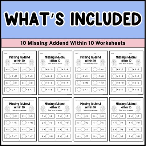 Missing Addend Worksheets Within 10 No Prep Math Print And Go Grade K1